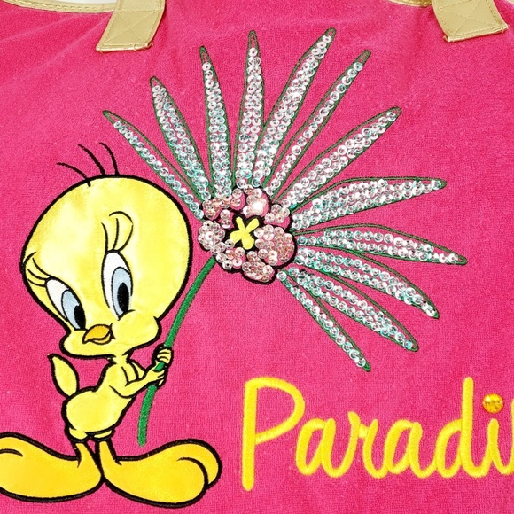 Tweety | Accessories | Tweety Bird Palm Trees Rhinestone Pink Gold Bag ...